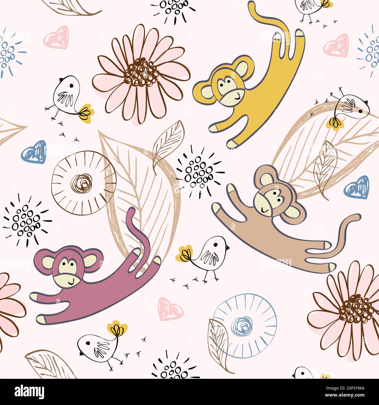 Vector hand draw seamless pattern with animals Stock Vector Image & Art ...
