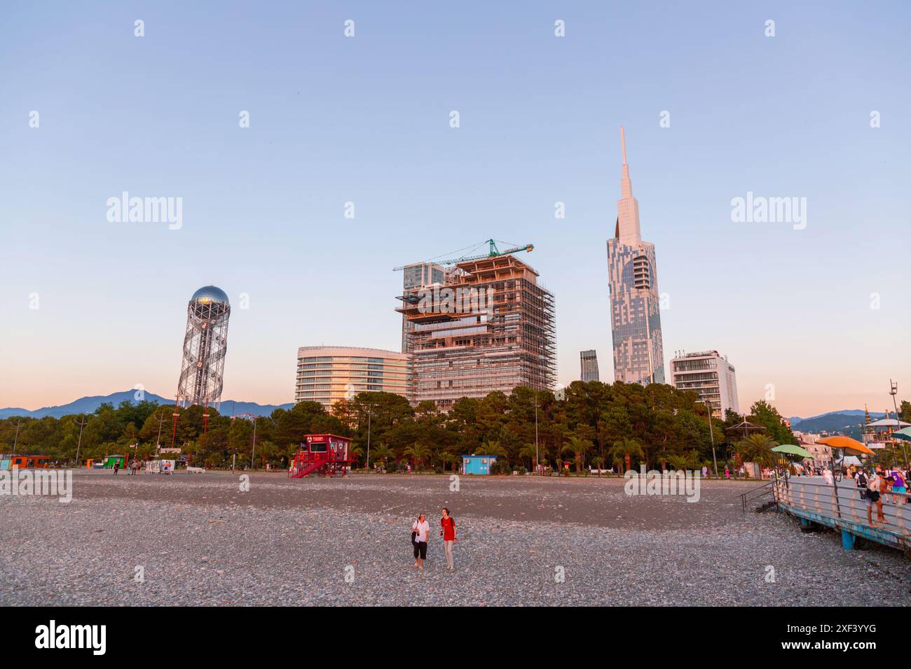 Batumi, Georgia - 12 JUNE 2024: The coastline of Batumi in the sunset ...