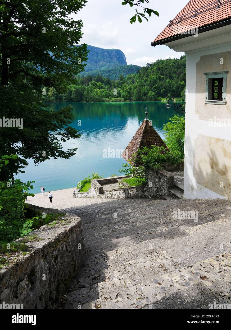 The Southern Stone Staircase leading to the boat landing on Bled Island ...