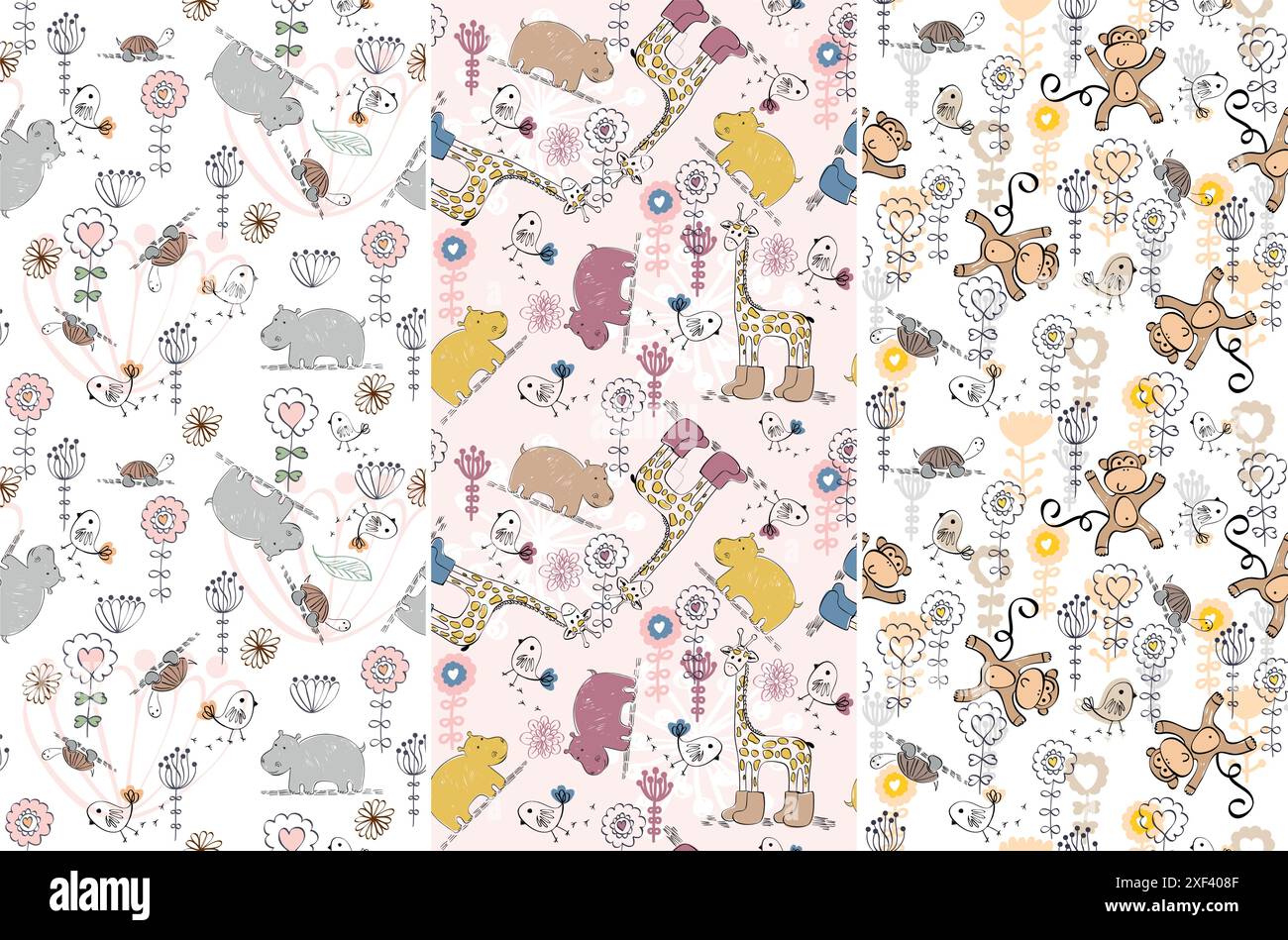 Cute hand draw seamless pattern with animal Stock Vector Image & Art ...