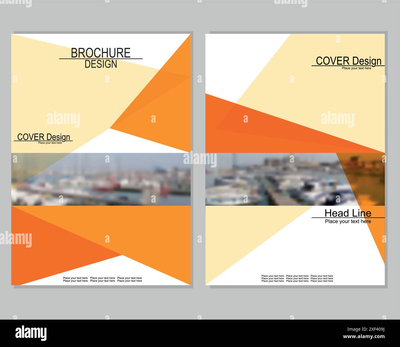 Vector brochure cover templates with blurred seaport. Business brochure ...