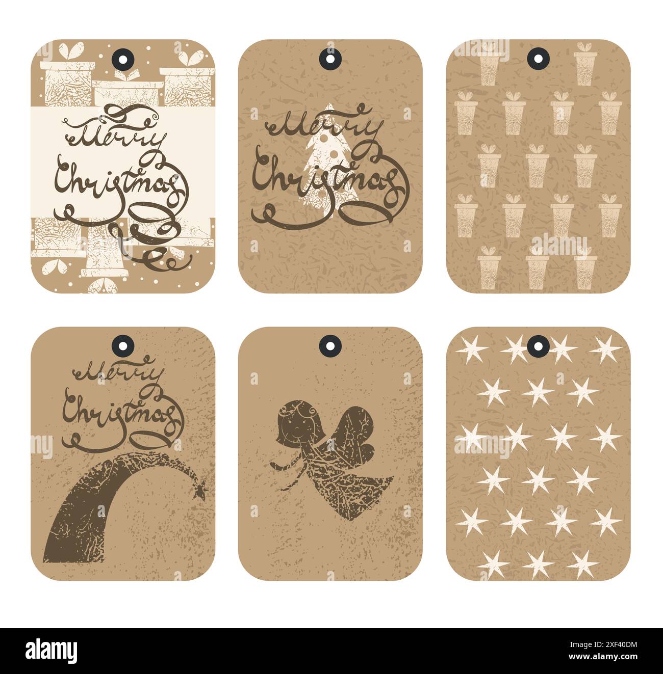Christmas gift tags set. Art Hand Drawn textures for winter holidays ...