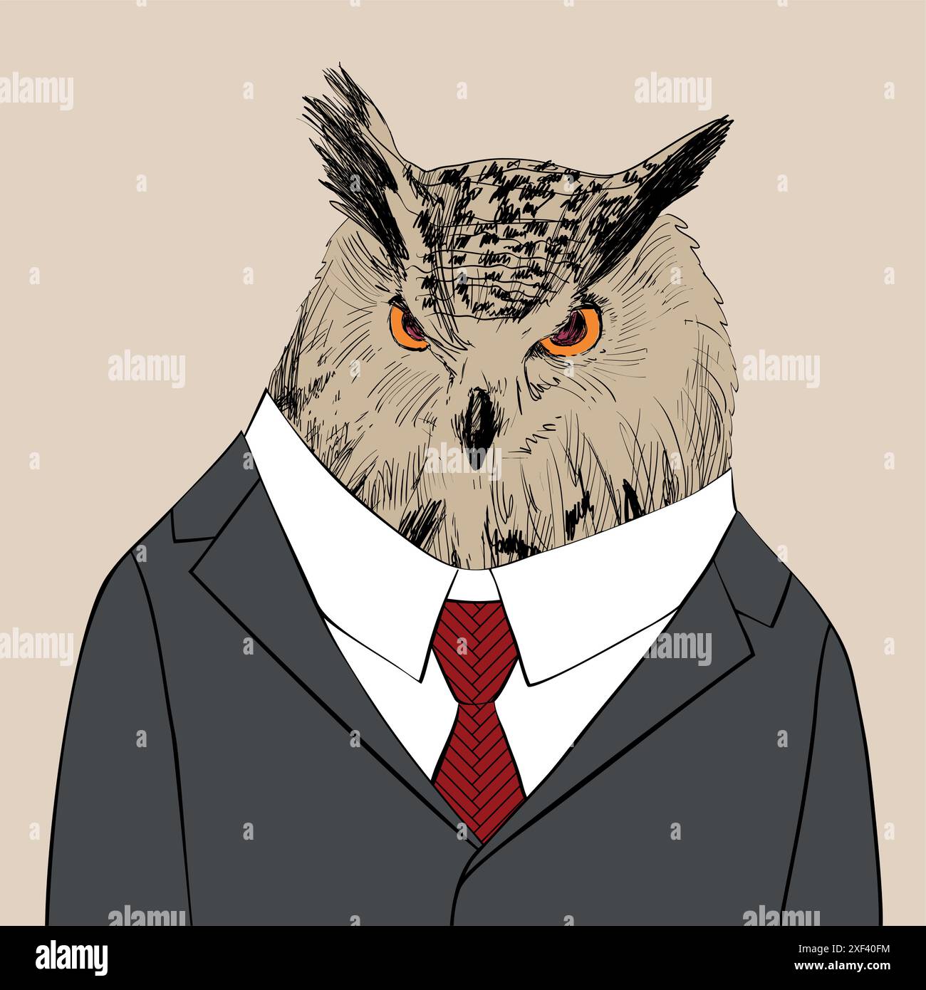 Vector sketch of owl in a suit. Hand drawn illustration Stock Vector ...