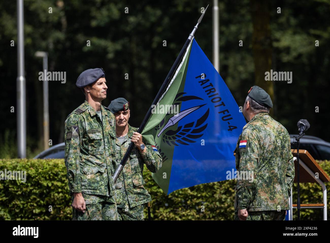 VREDEPEEL - The logo of the new unit on a flag during a founding ...