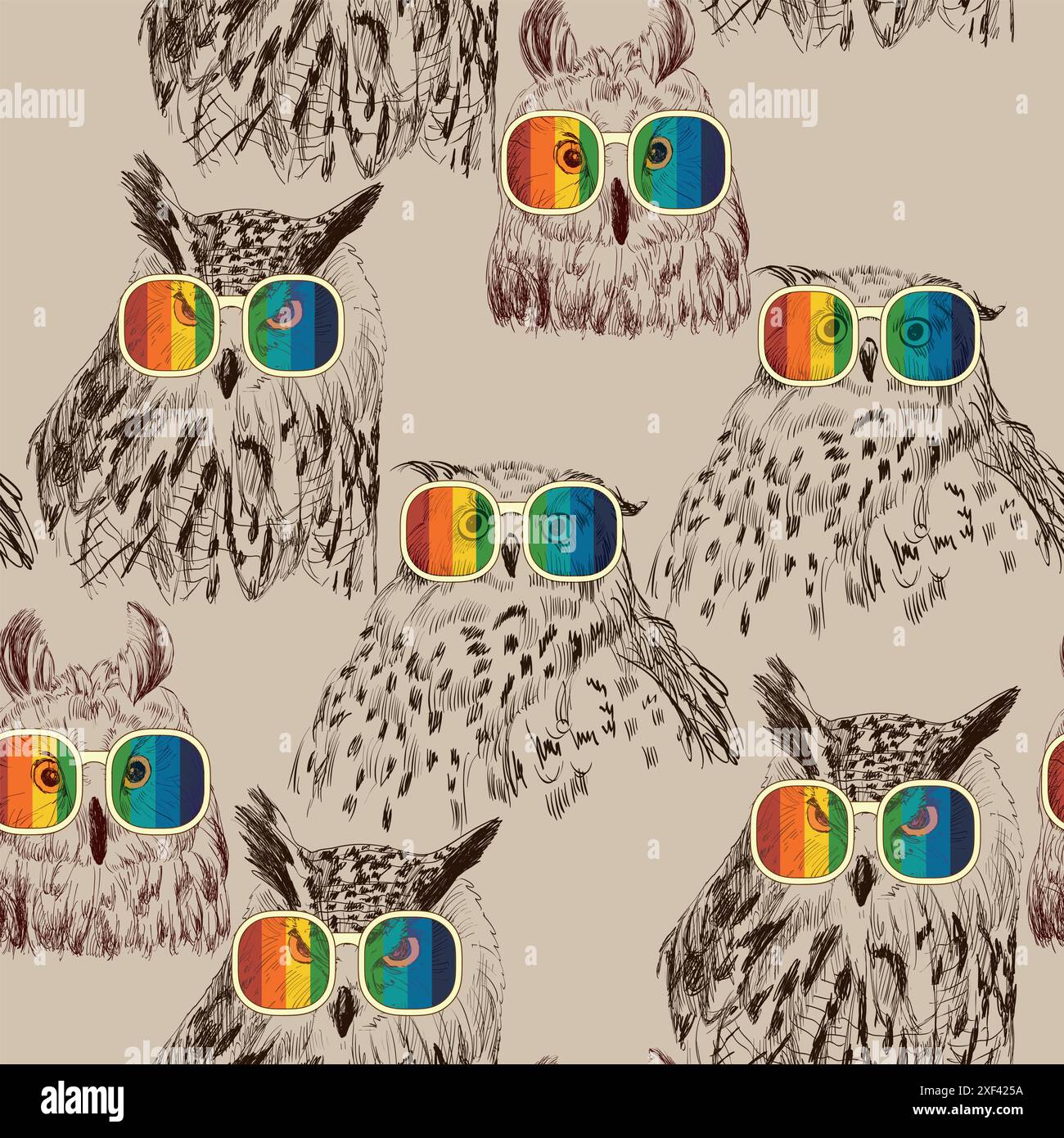 Vector sketch of owls with glasses. Retro illustration Stock Vector ...