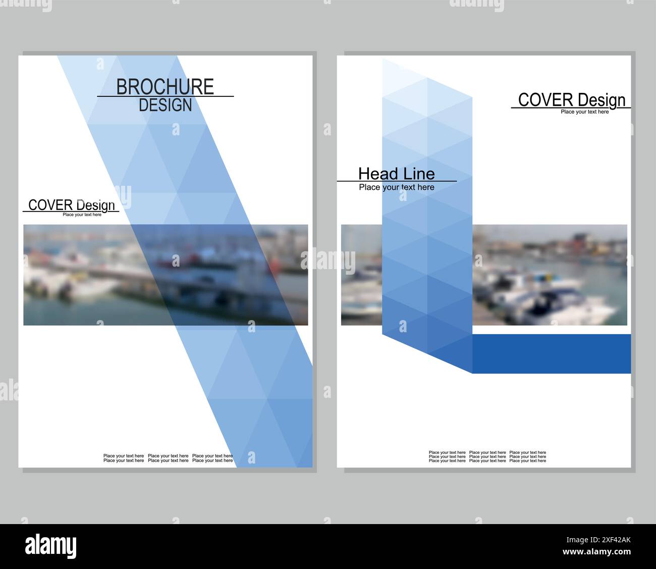 Vector brochure cover templates with blurred seaport. Business brochure ...