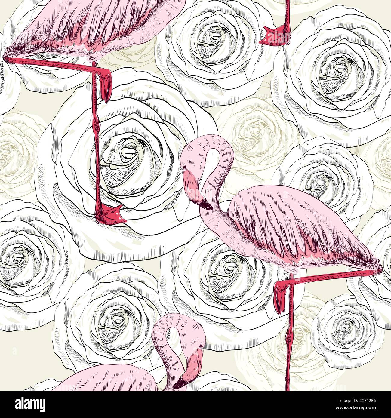 Vector sketch of a flamingo with roses. Hand drawn illustration Stock ...