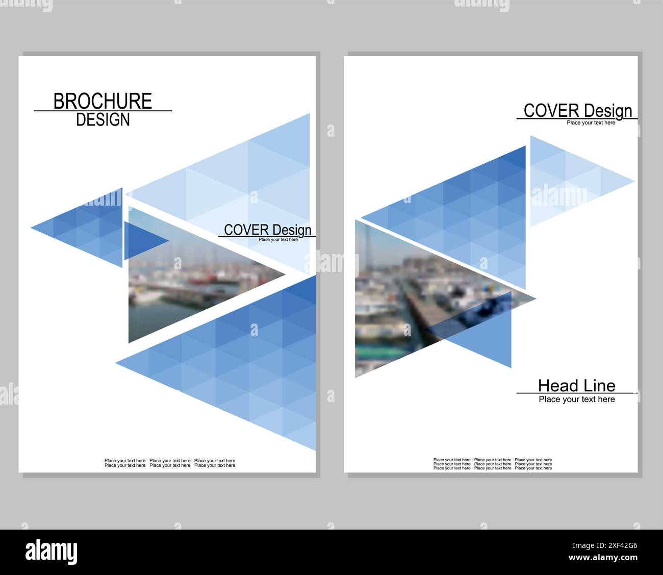 Vector brochure cover templates with blurred seaport. Business brochure ...