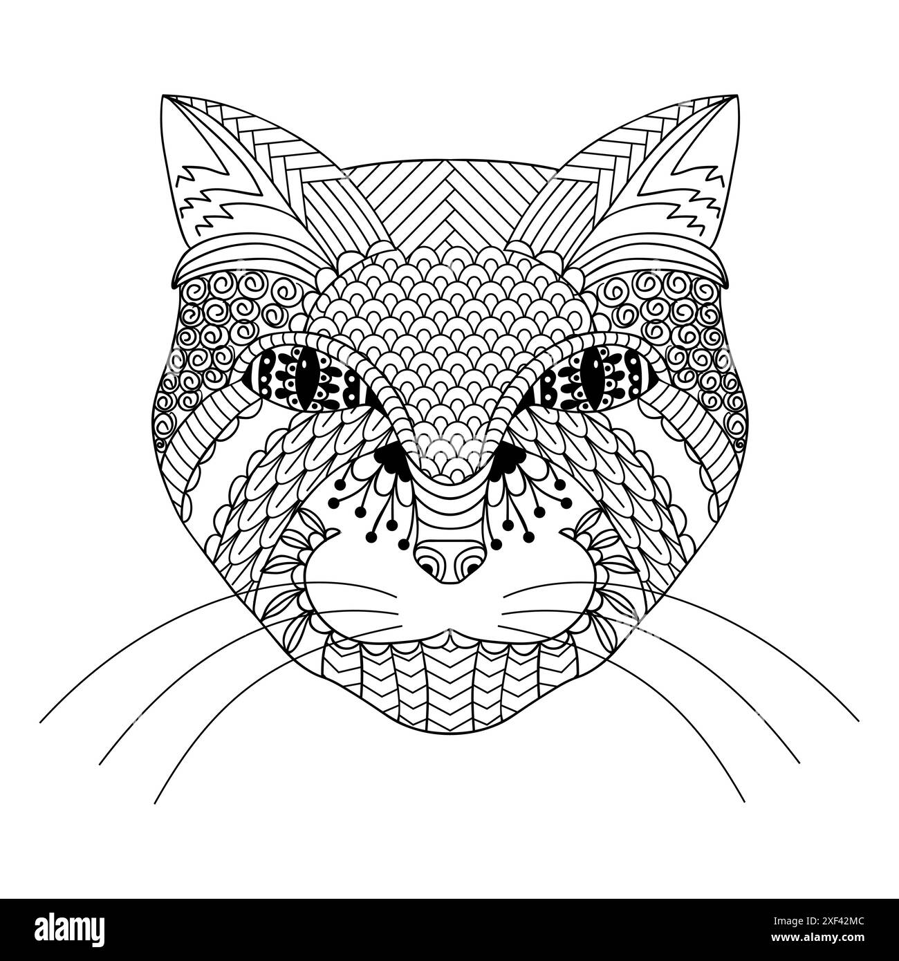 Hand Drawn Cat Coloring Book For Adults Vector Illustration Isolated On A White Background