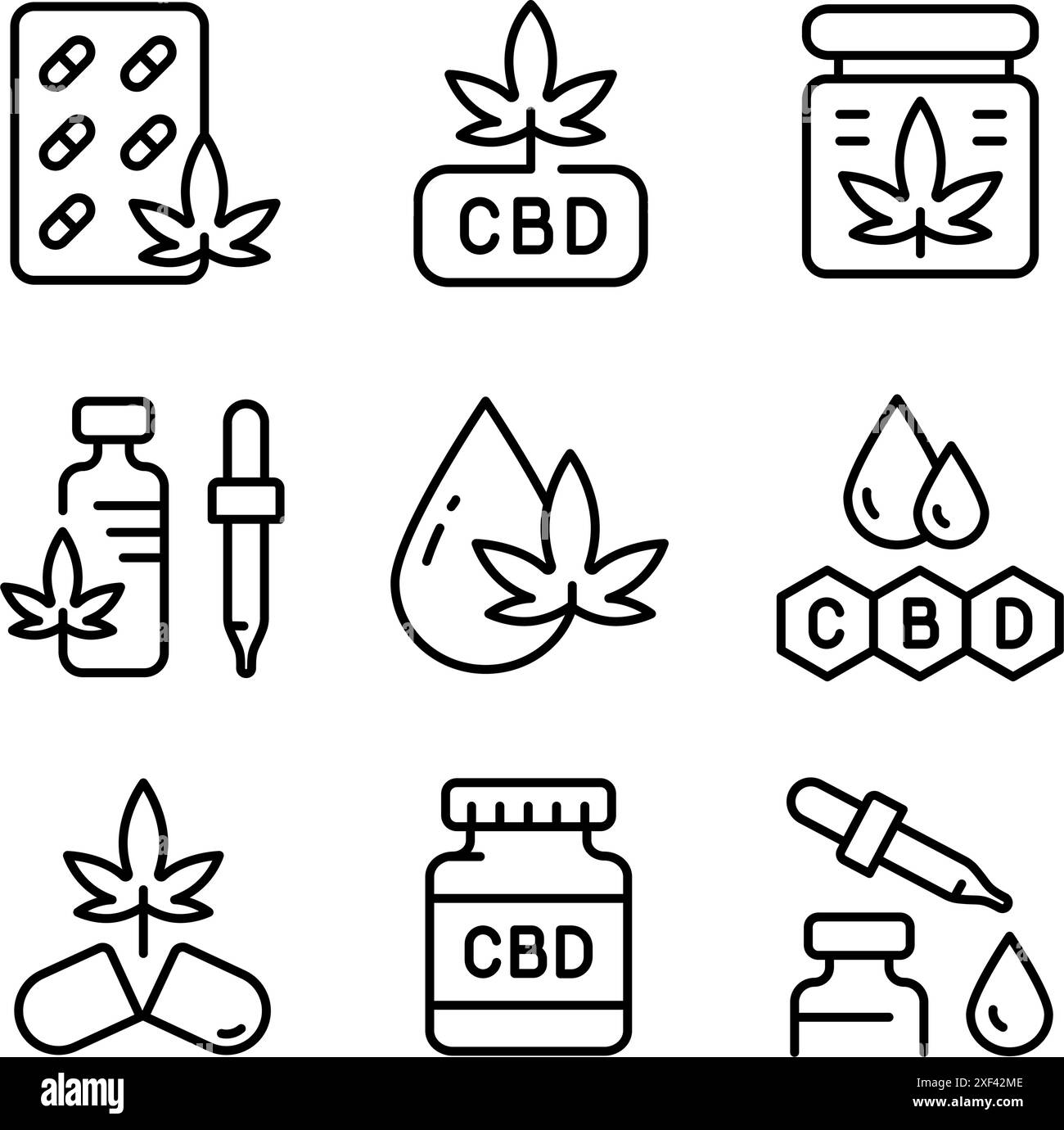 Cannabis leaf vector line icons set. Marijuana logo symbols vector ...