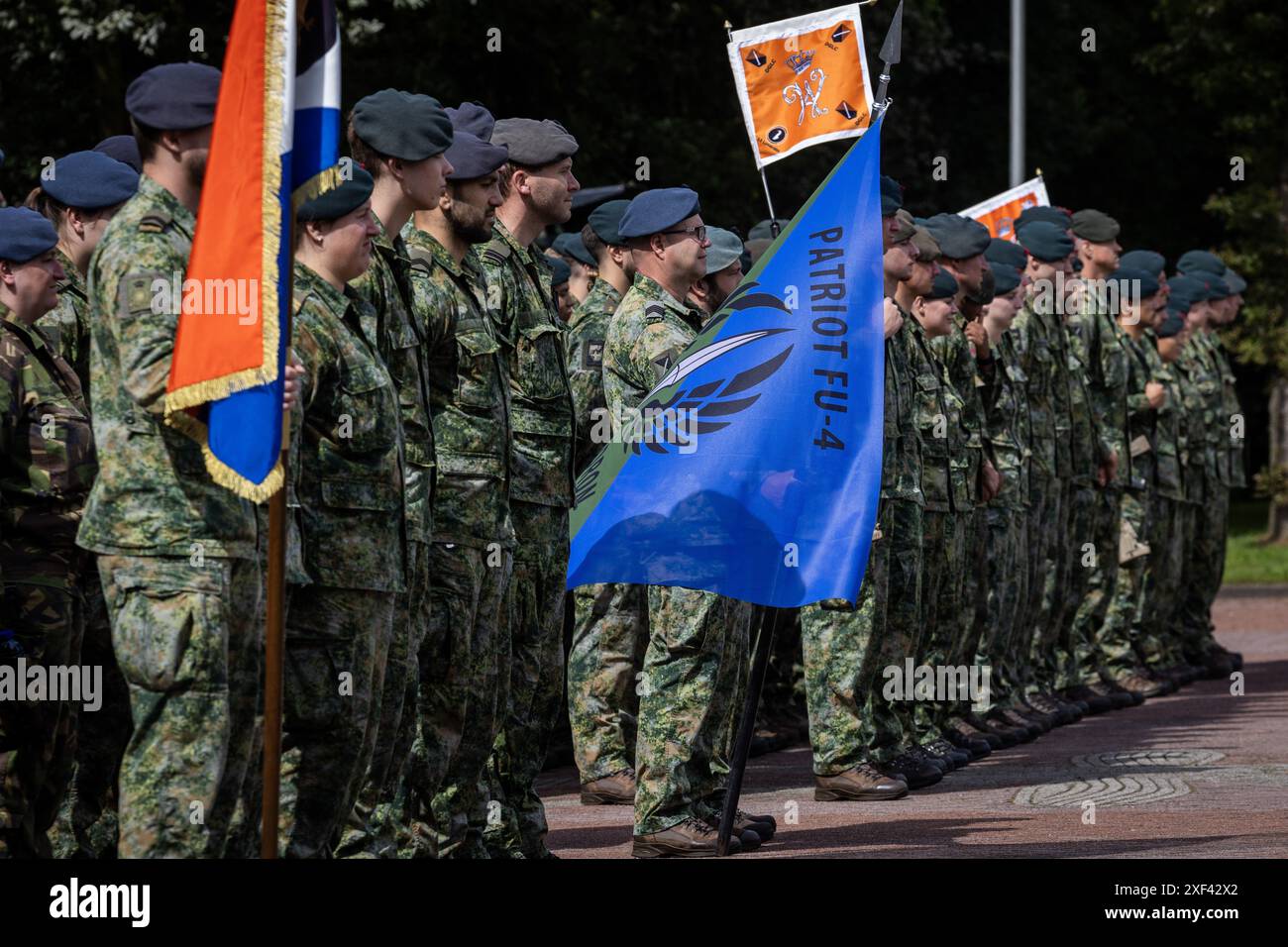 VREDEPEEL - The logo of the new unit on a flag during a founding ...