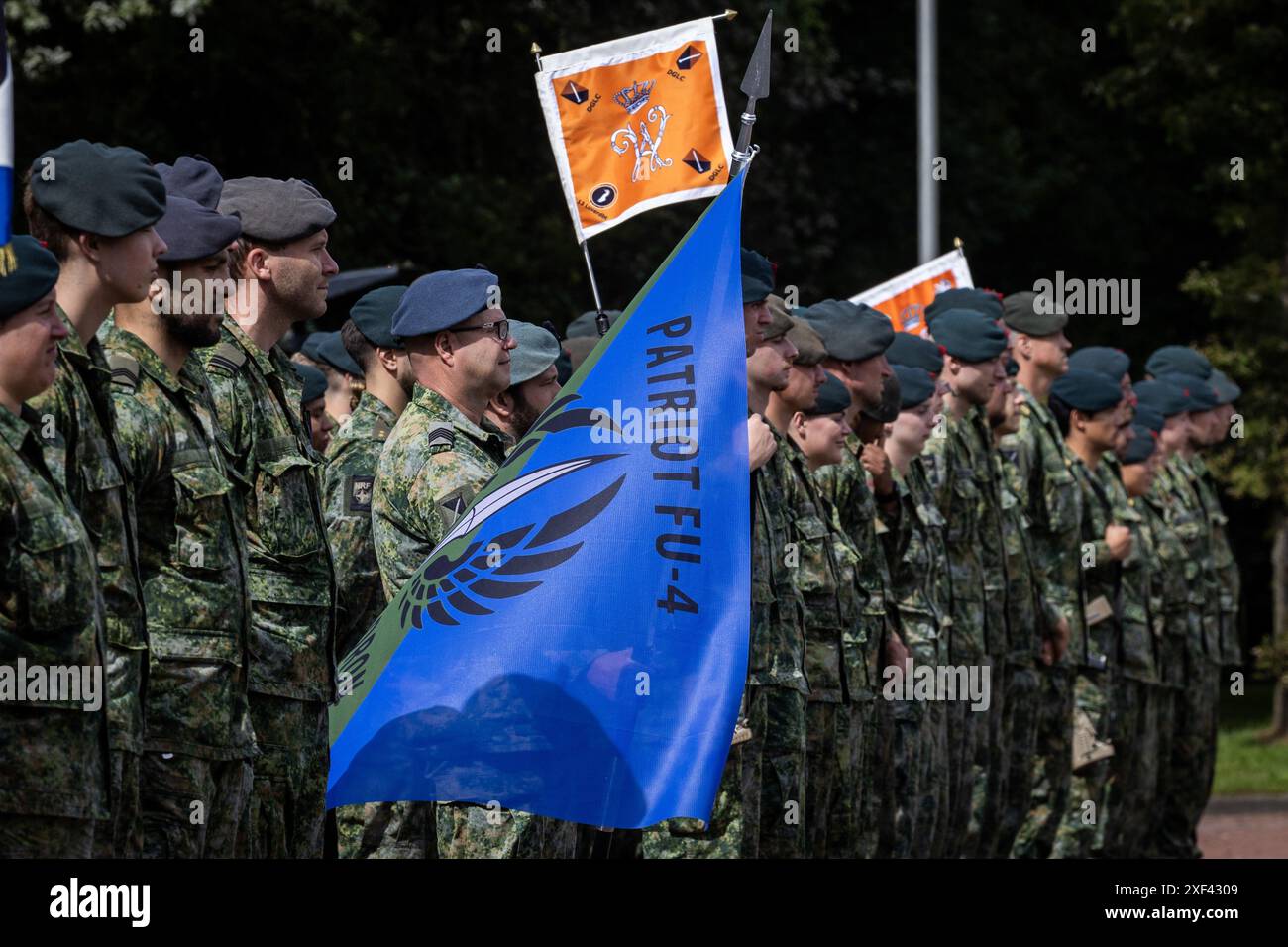 VREDEPEEL - The logo of the new unit on a flag during a founding ...
