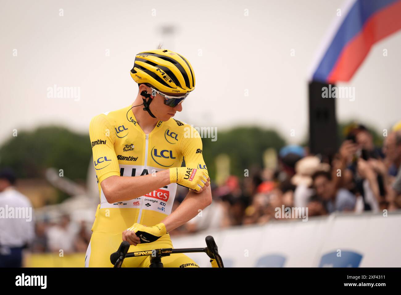 Tadej Pogacar (UAE Emirates) in yellow jersey at the start of the Tour ...