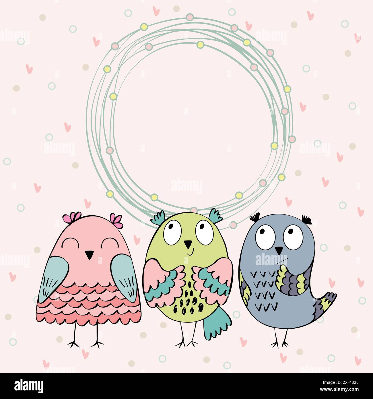 Frame with cartoon owls in light colors Stock Vector Image & Art - Alamy