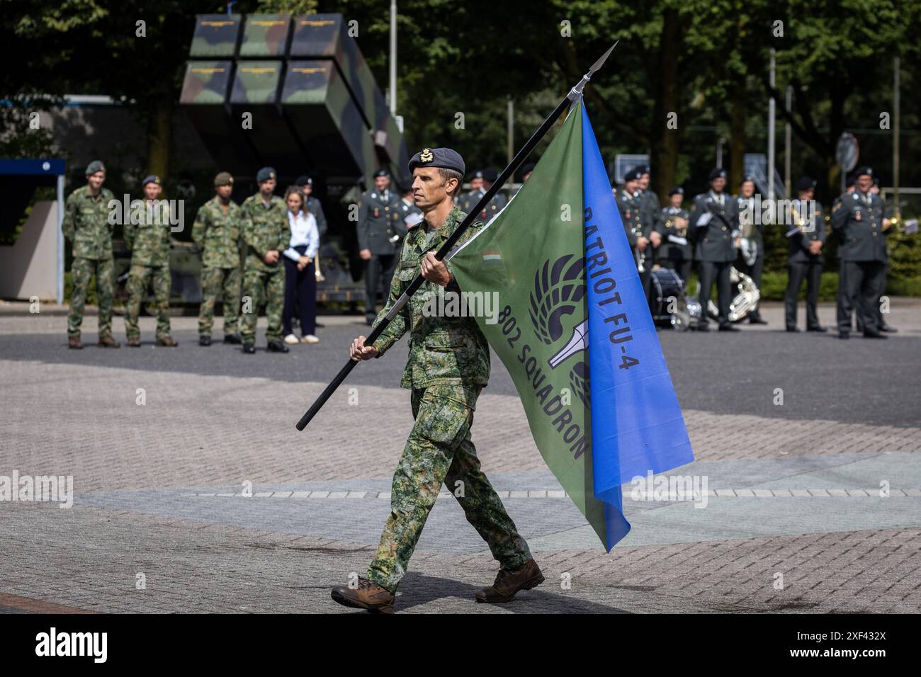 VREDEPEEL - The logo of the new unit on a flag during a founding ...