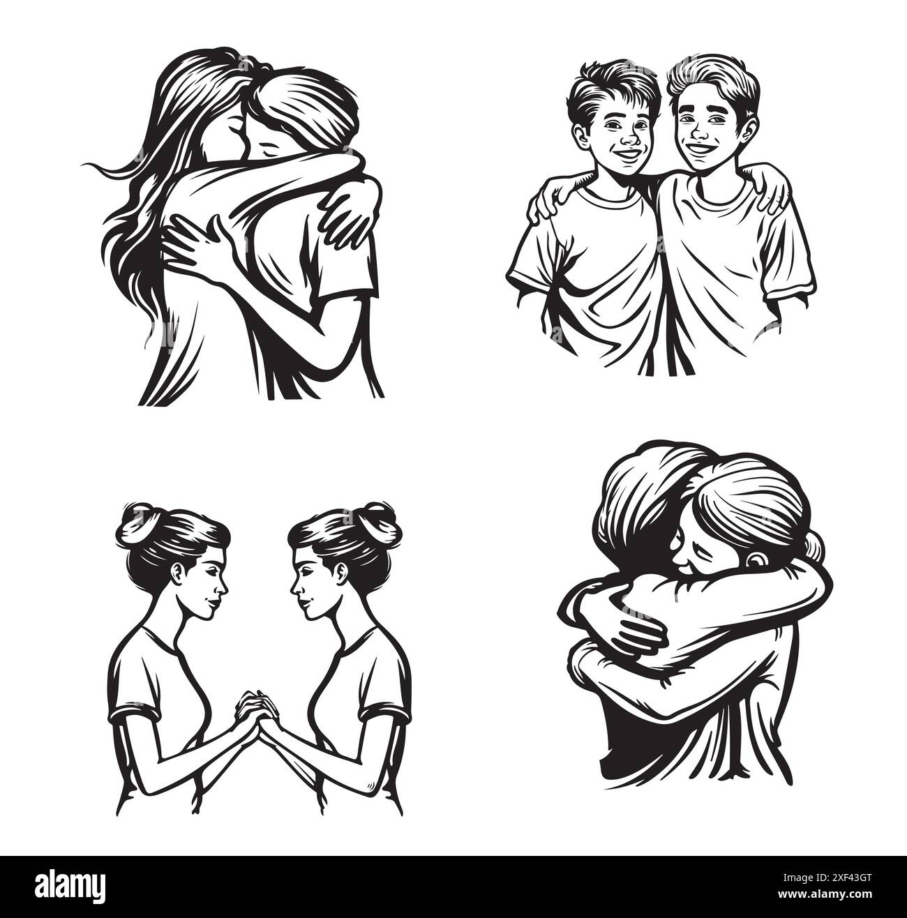 Vector art drawing of people hugging on white background Stock Vector ...