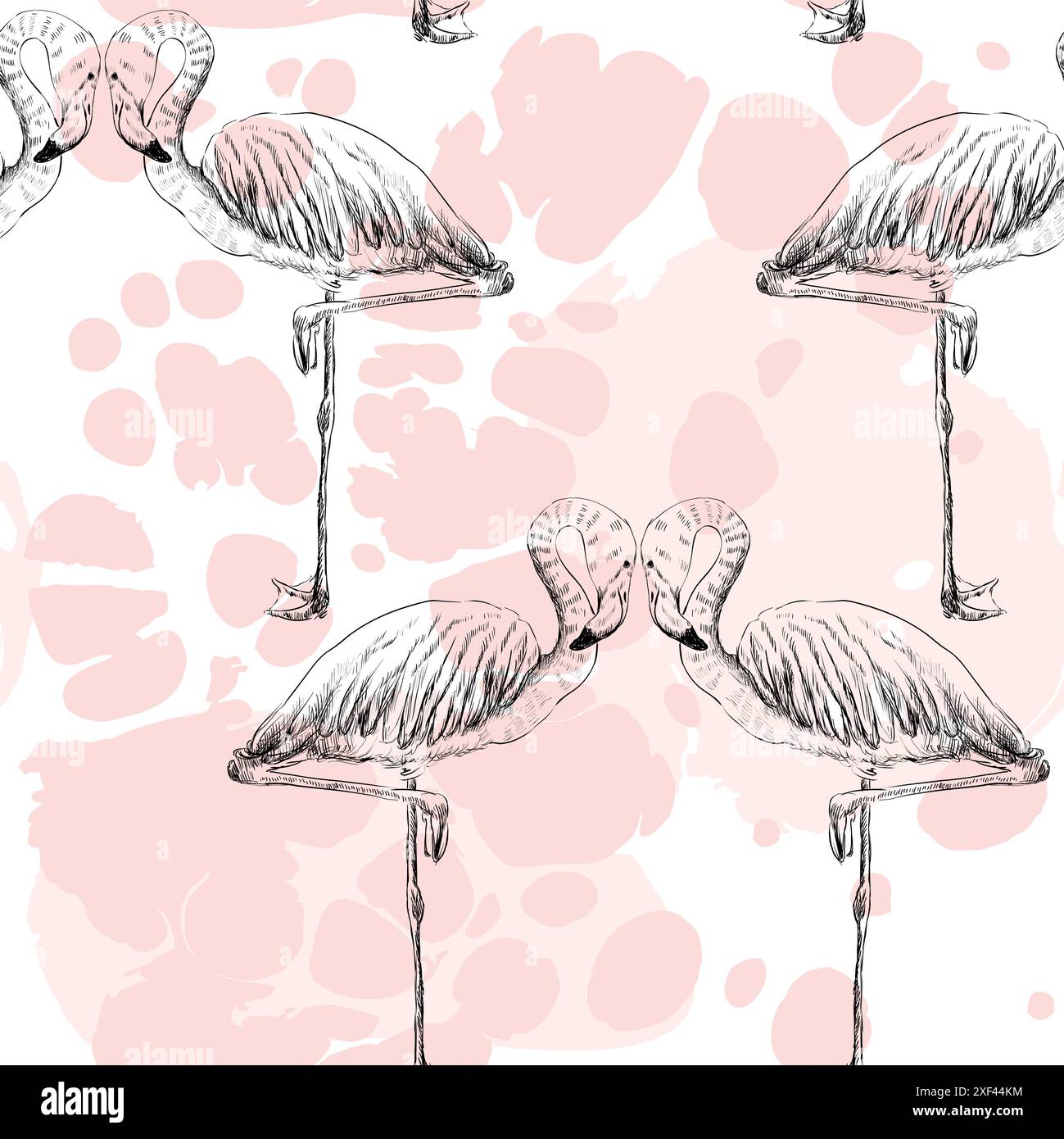 vector sketch of a flamingo. hand drawn seamless pattern Stock Vector ...