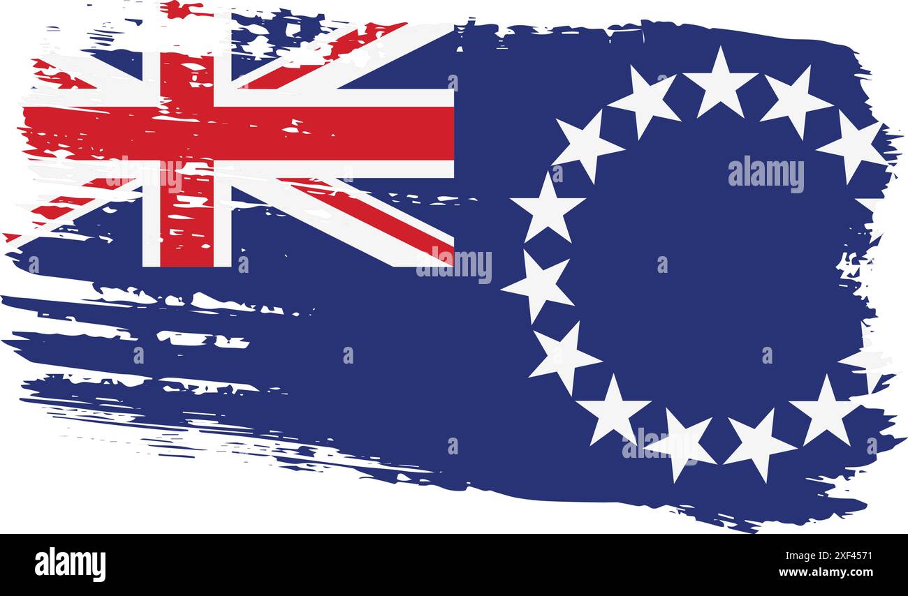 Cook Islands flag, wide brush stroke on transparent background, vector ...