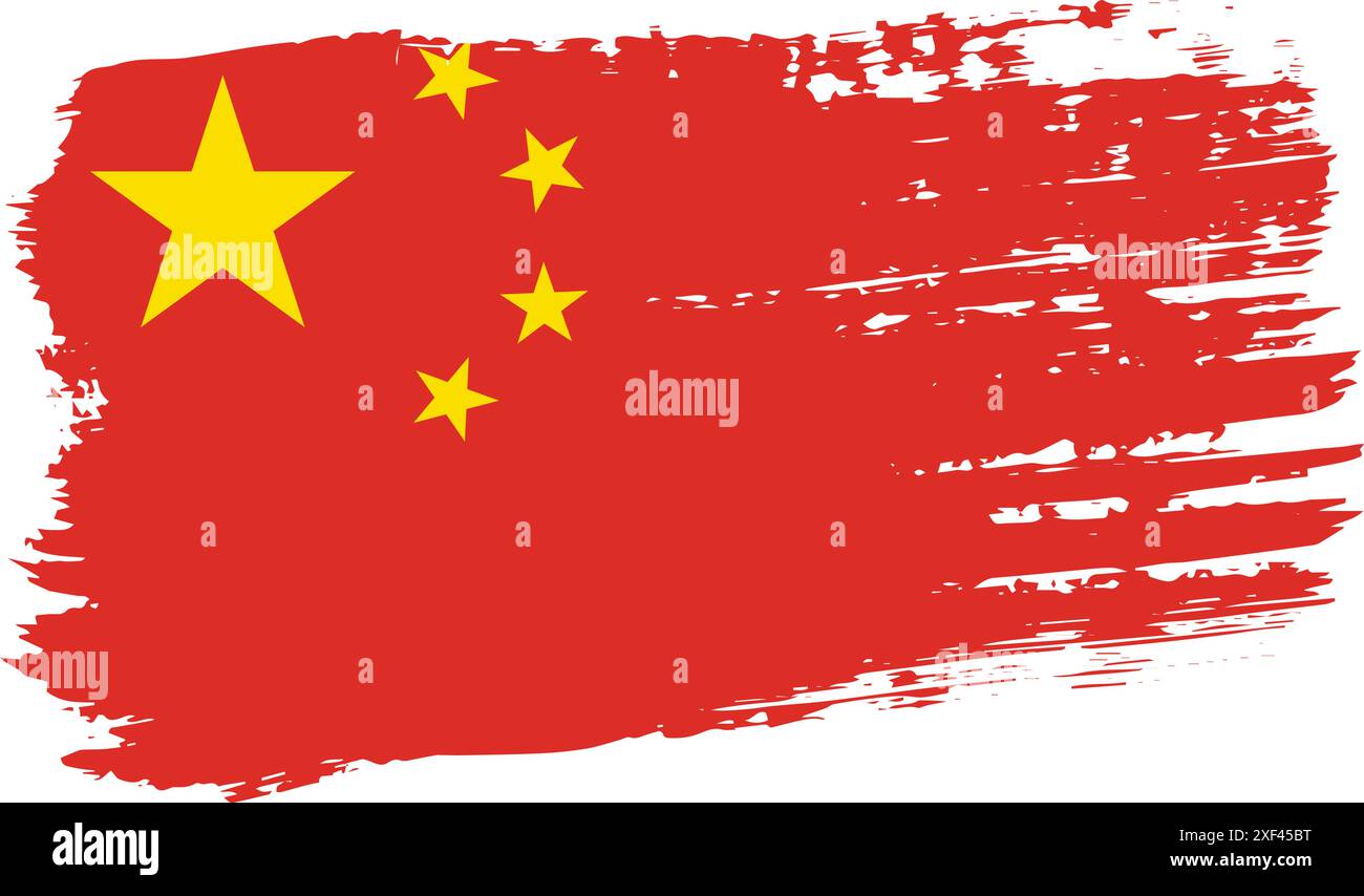 China flag, wide brush stroke on transparent background, vector Stock ...