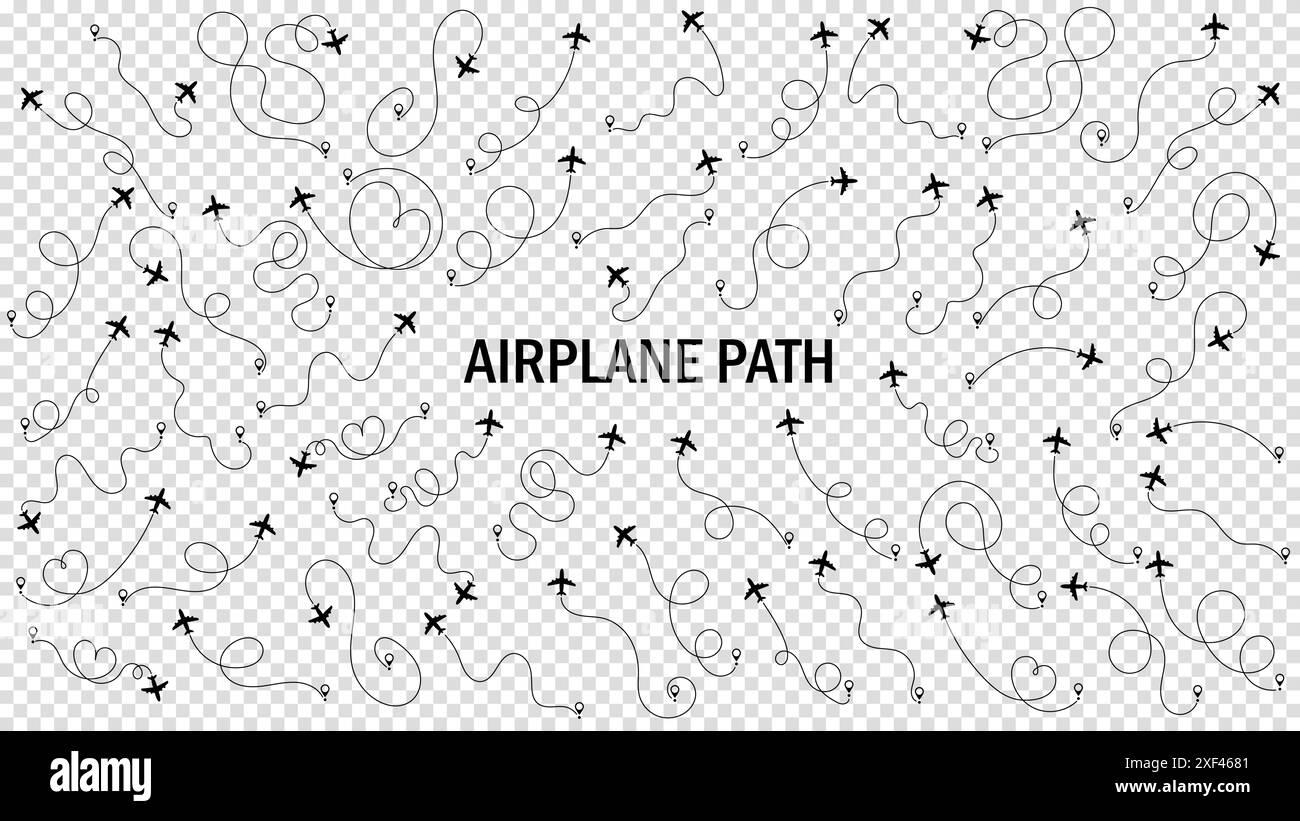 Airplane or aeroplane routes path set. Travel concept from start point ...