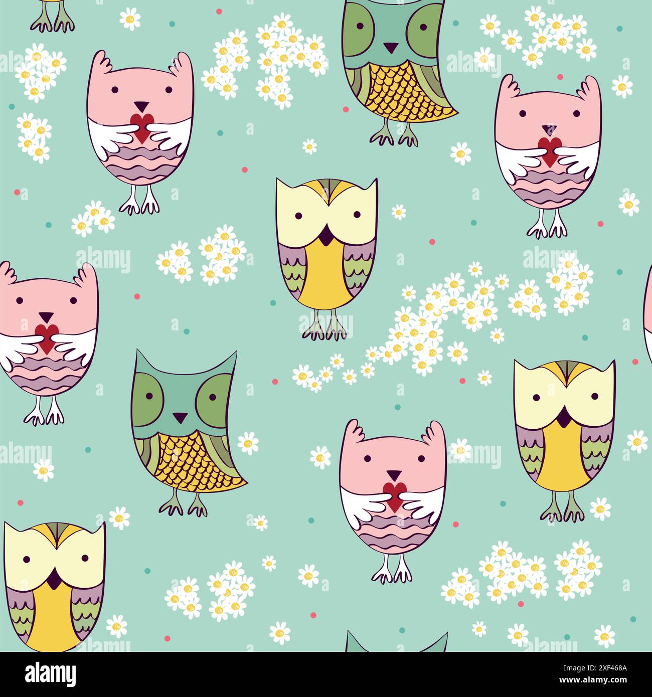 Vector illustration with cartoon owls. Seamless pattern Stock Vector ...