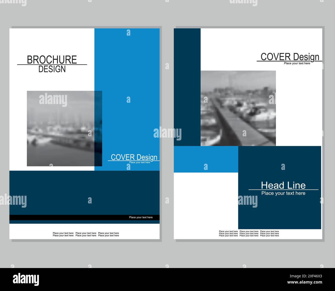 Vector brochure cover templates with blurred seaport. Business brochure ...
