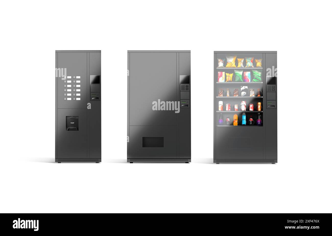 Blank black coffee vending machine mockup, different types, front view ...