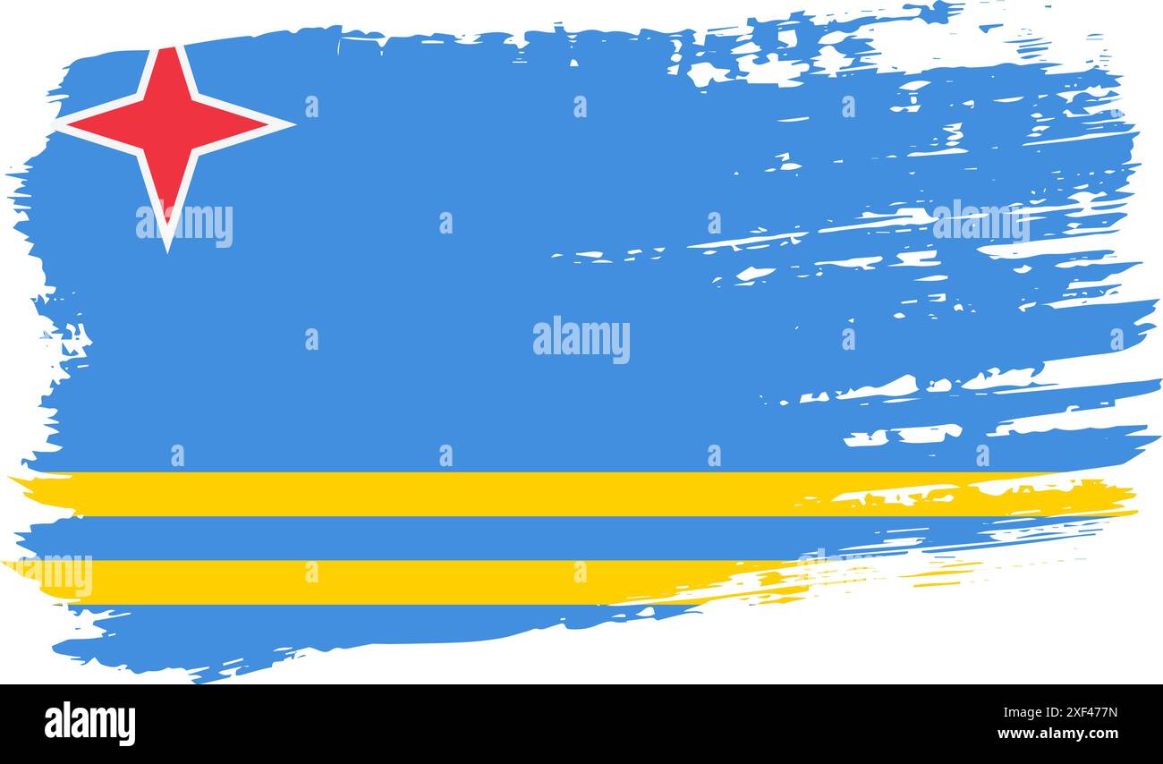 Aruba flag, wide brush stroke on transparent background, vector Stock ...