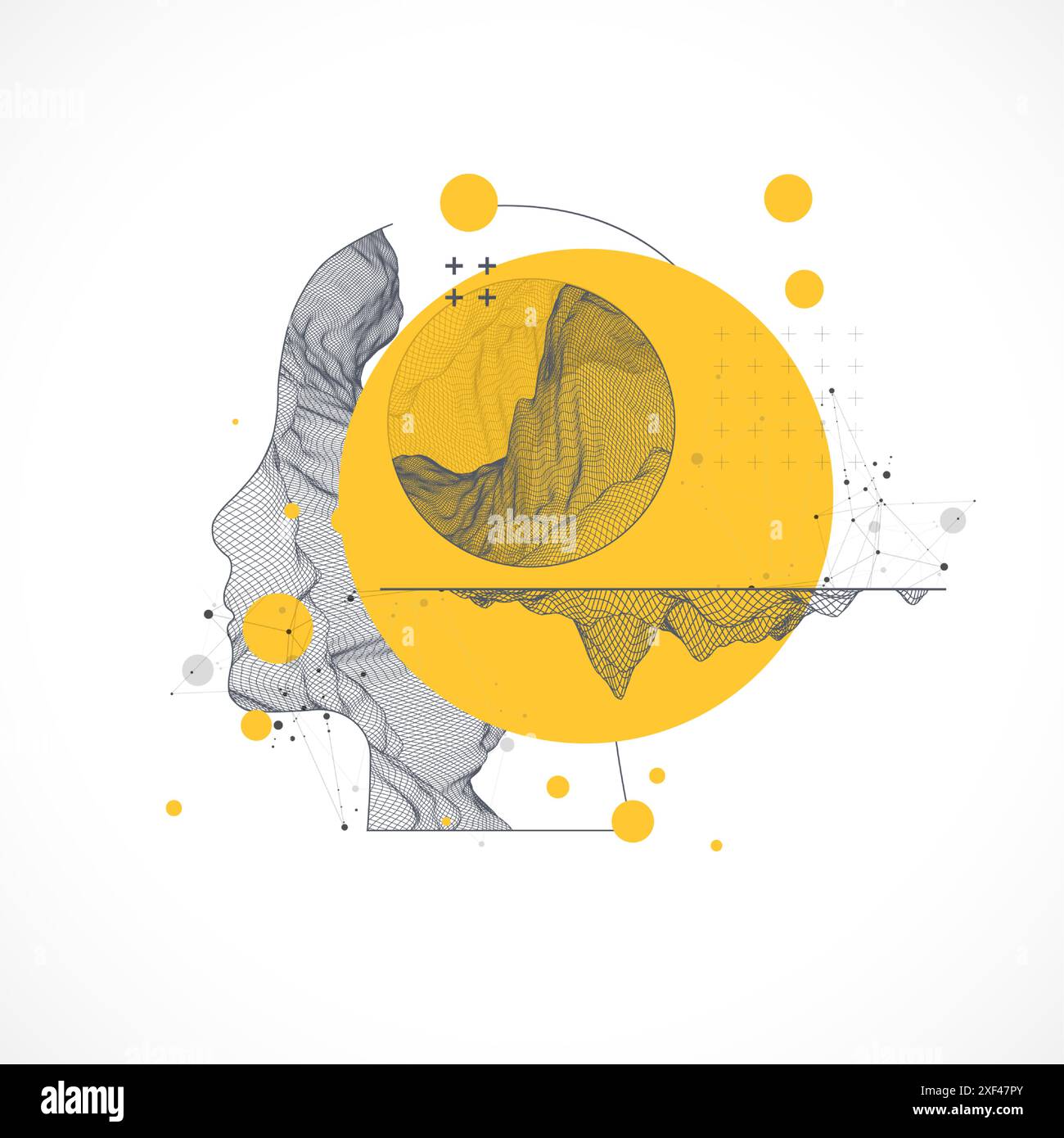 The human head is made in the style of a frame with art elements. Hand ...