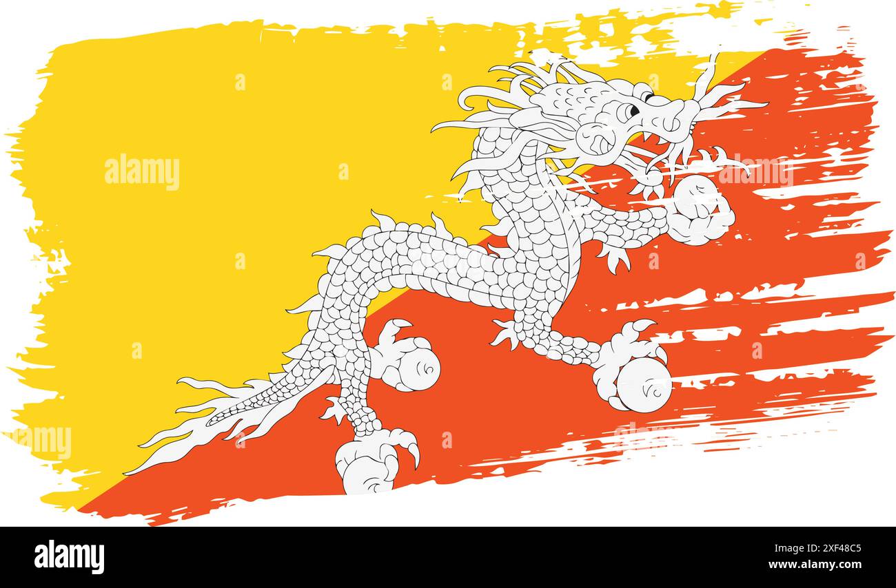 Bhutan flag, wide brush stroke on transparent background, vector Stock ...