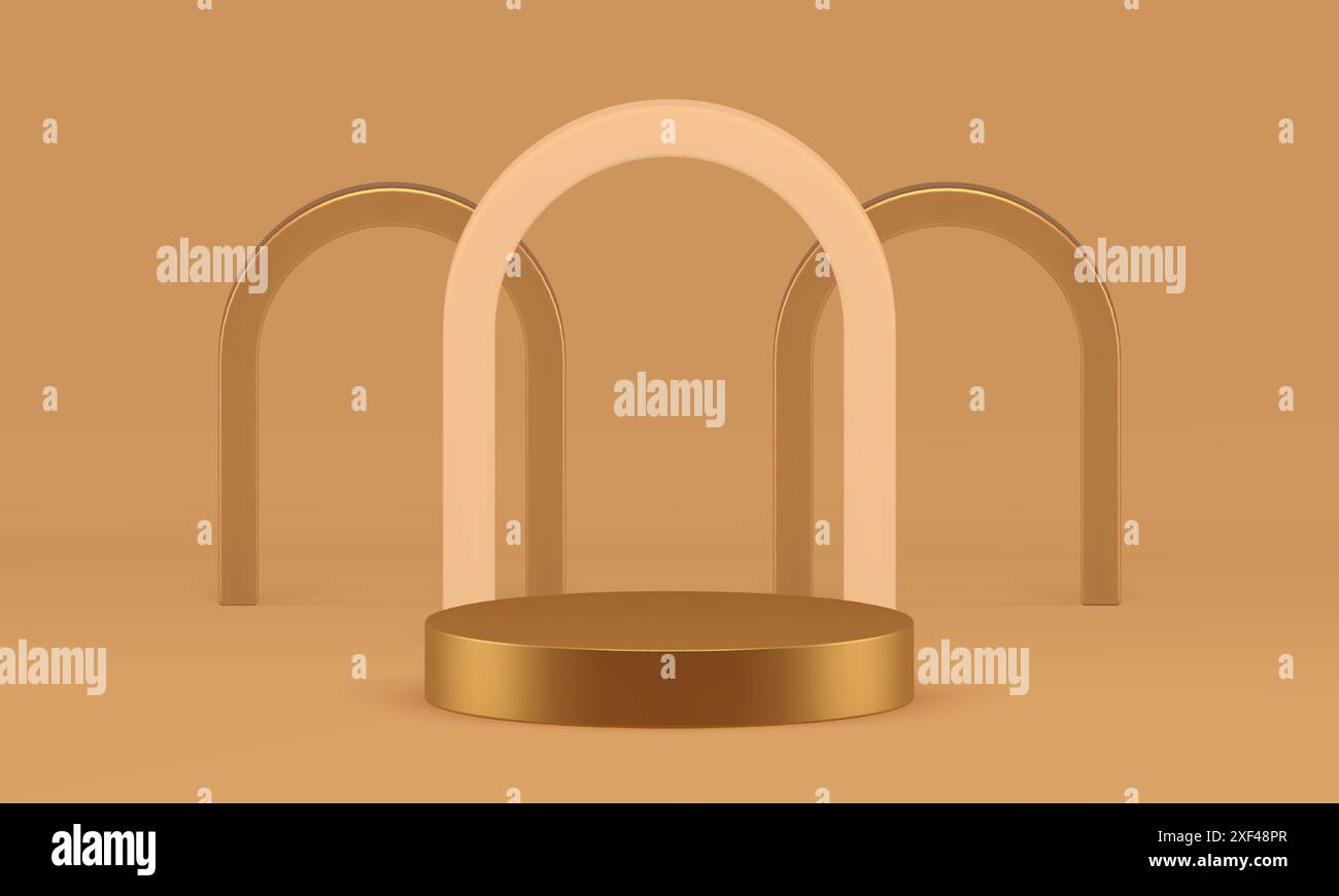 3d neutral stand golden podium with arch wall background realistic ...