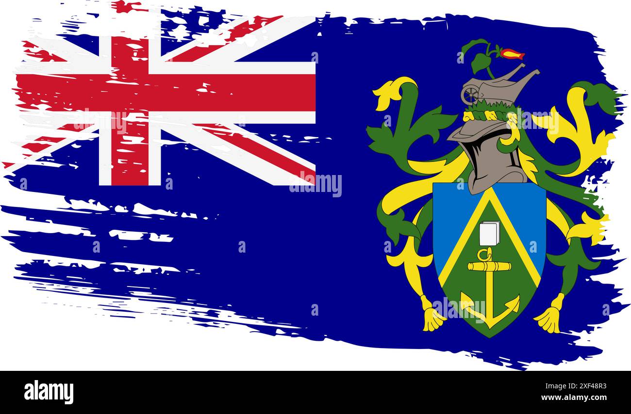 Pitcairn Islands flag, wide brush stroke on transparent background ...