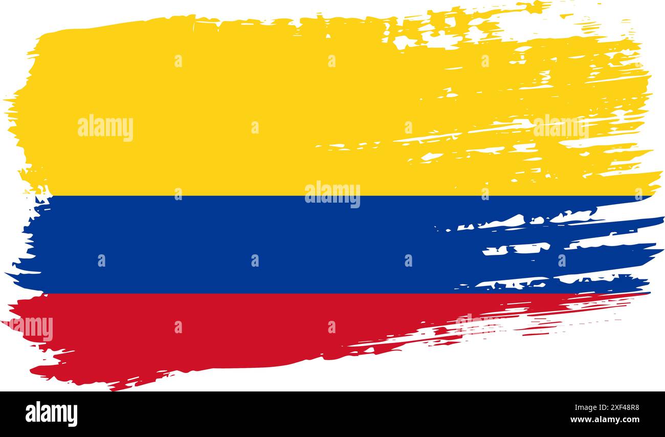 Colombia flag, wide brush stroke on transparent background, vector ...