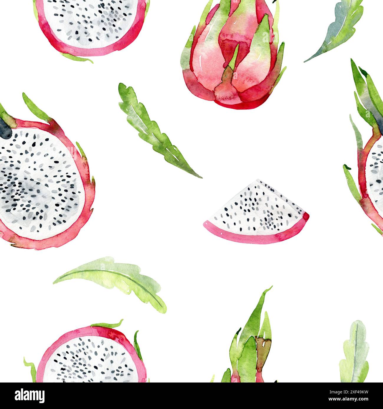 Seamless pattern. Hand Drawn Watercolor pitaya Fruit illustration Stock ...