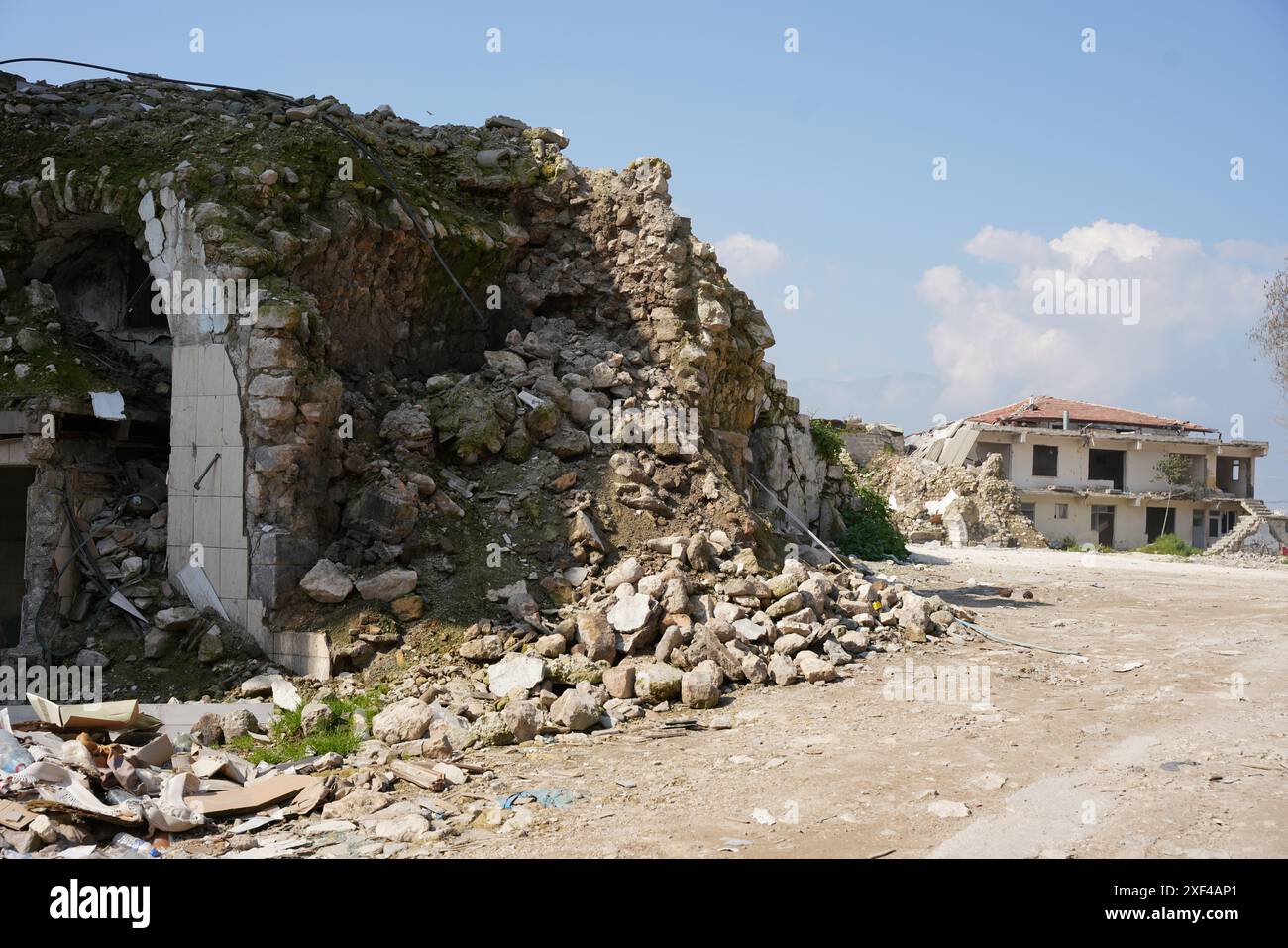HATAY, TURKIYE - FEBRUARY 26, 2024: Damaged buildings in Hatay City after 6 February 2023 ...