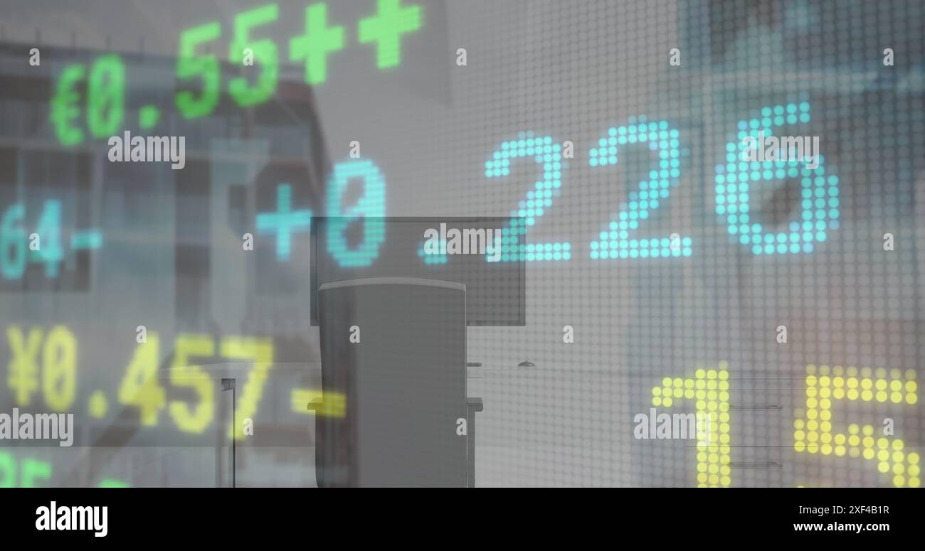 Image of stock market data processing against office desk Stock Photo ...
