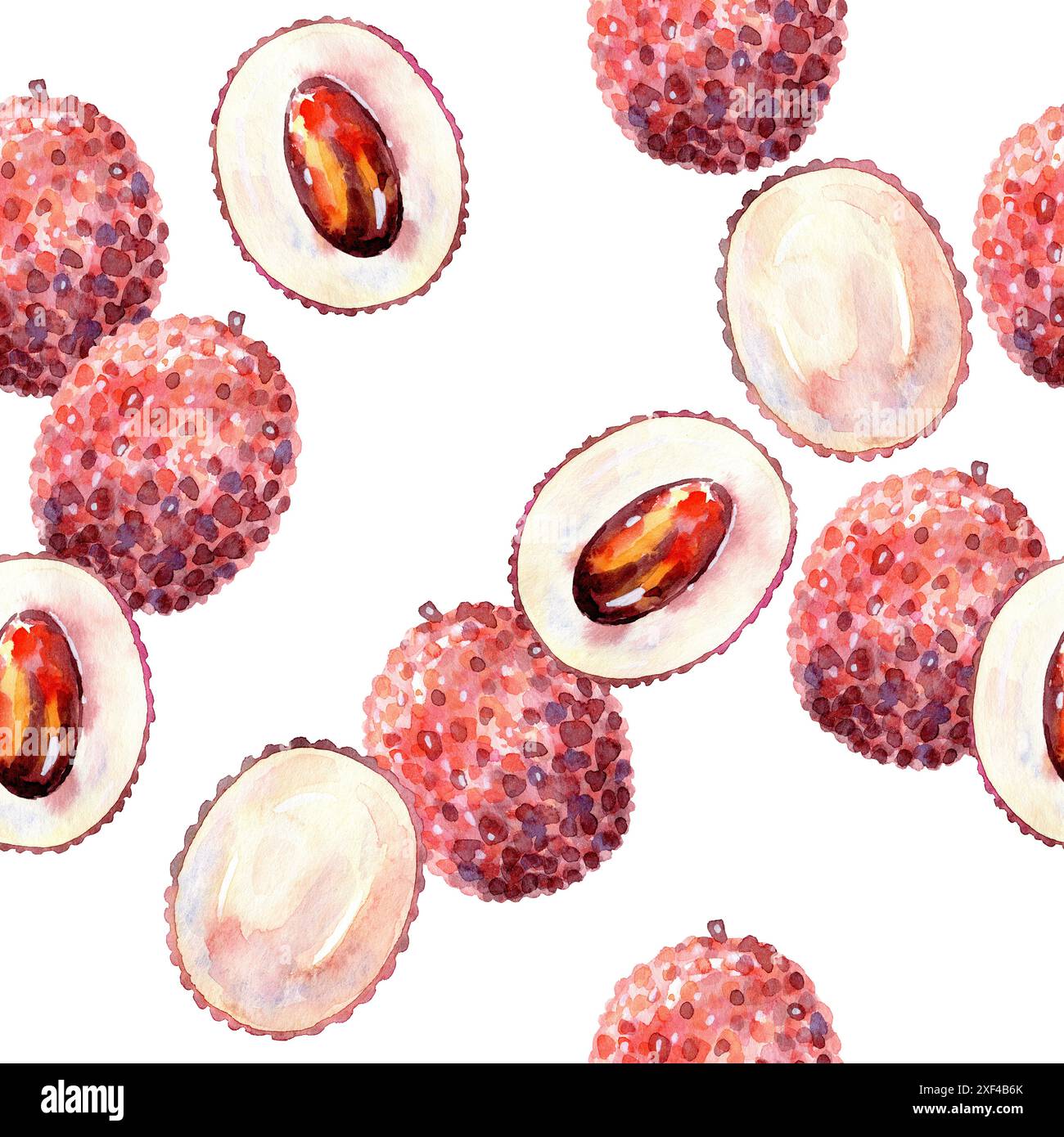 Seamless pattern. Hand Drawn Watercolor lychee Fruit illustration Stock ...