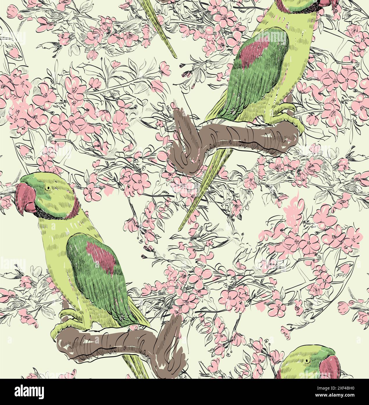 Vector sketch of a parrot with flowers. Hand drawn illustration Stock ...