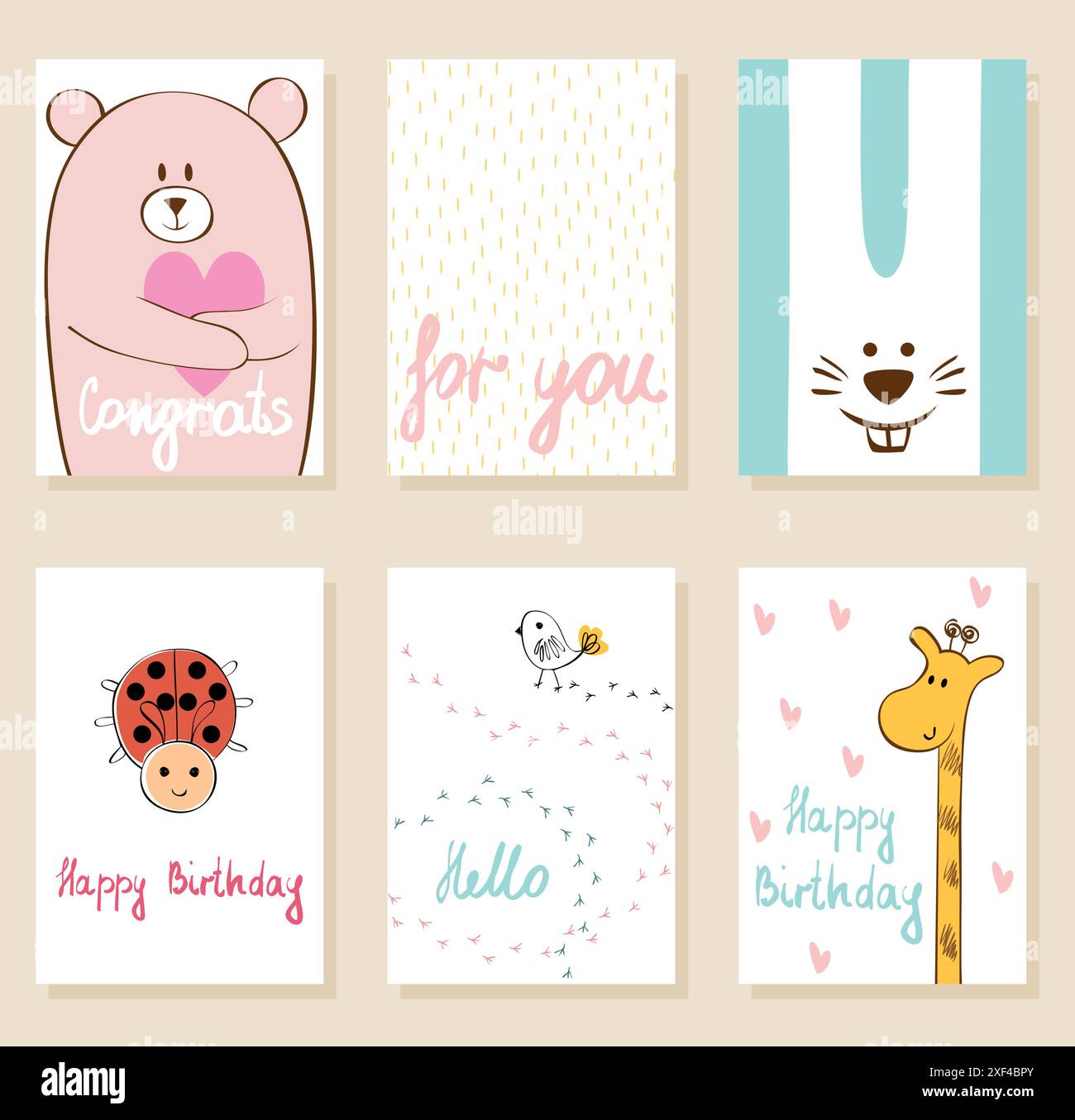 Collection of cute artistic cards for kids. Funny animals in vector ...