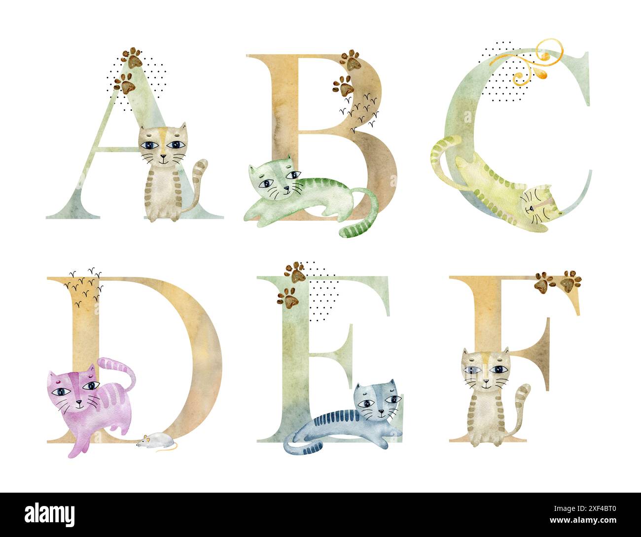 Watercolor cats letters for invitation card, nursery poster and other ...