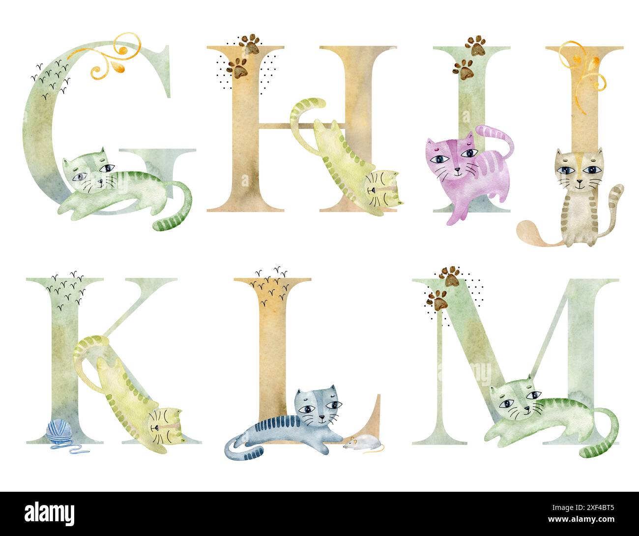 Watercolor cats letters for invitation card, nursery poster and other ...