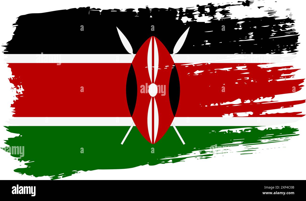 Kenya flag, wide brush stroke on transparent background, vector Stock ...