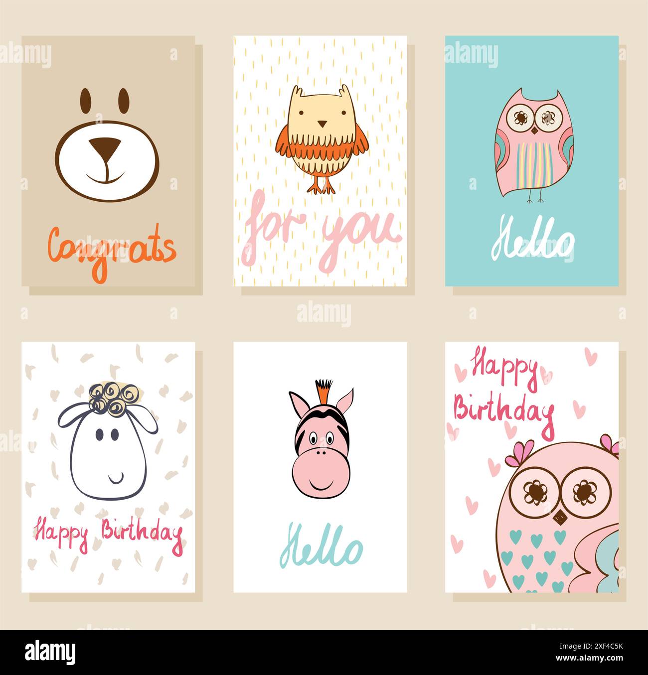 Collection of cute artistic cards for kids. Funny animals in vector ...