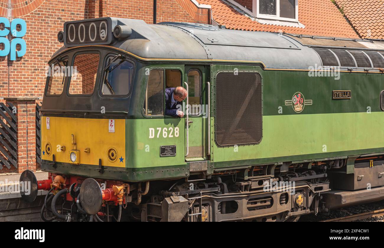 An old diesel locomotive of the North Yorkshire Moors Railway stands ...