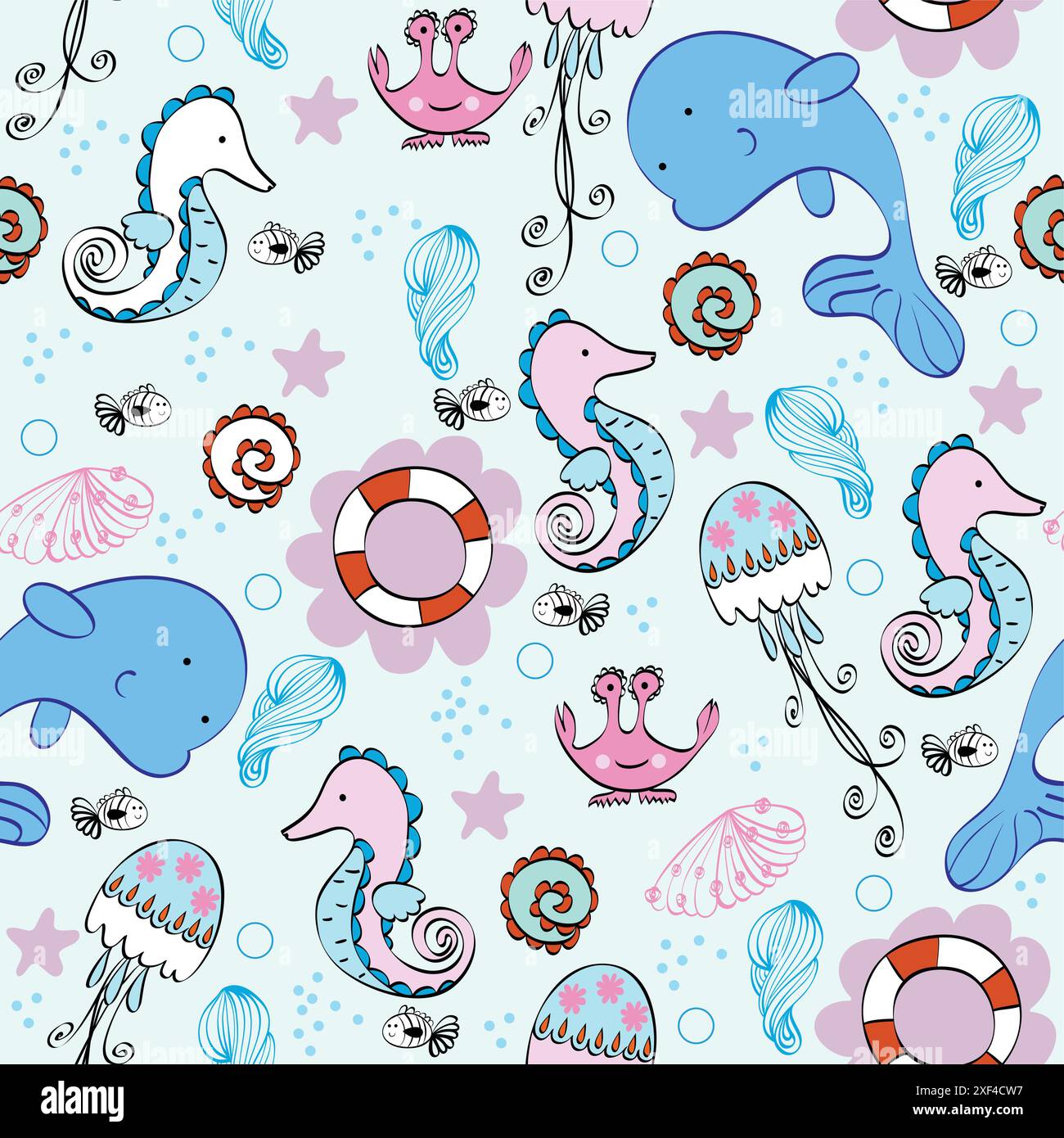Babies hand-drawn sea seamless pattern. Sea background Stock Vector ...