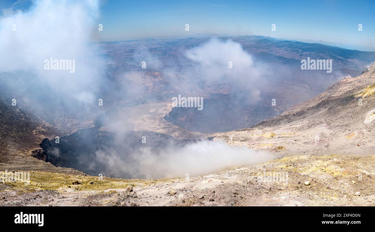 A view into the Bocca Nuova (New Vent) crater with its two huge ...