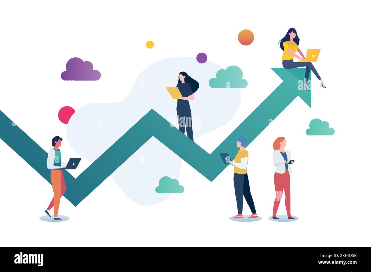 People are helping to make graph up. Business Growth Concept. Vector ...