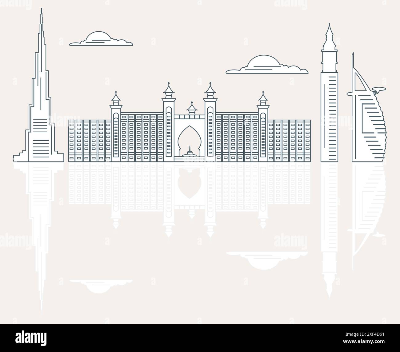 United Arab Emirates skyscrapers silhouette. Dubai buildings, hotels ...