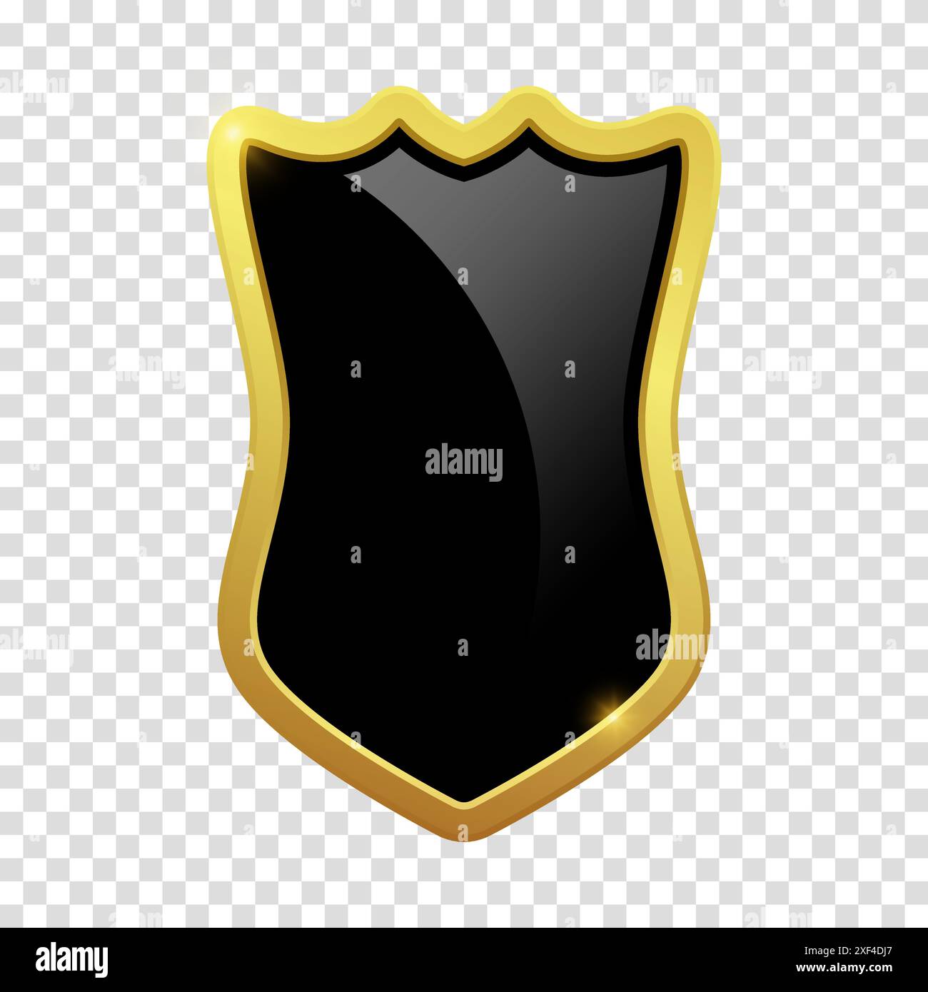 VIP luxury logo design element. Black shield with glossy bright golden ...
