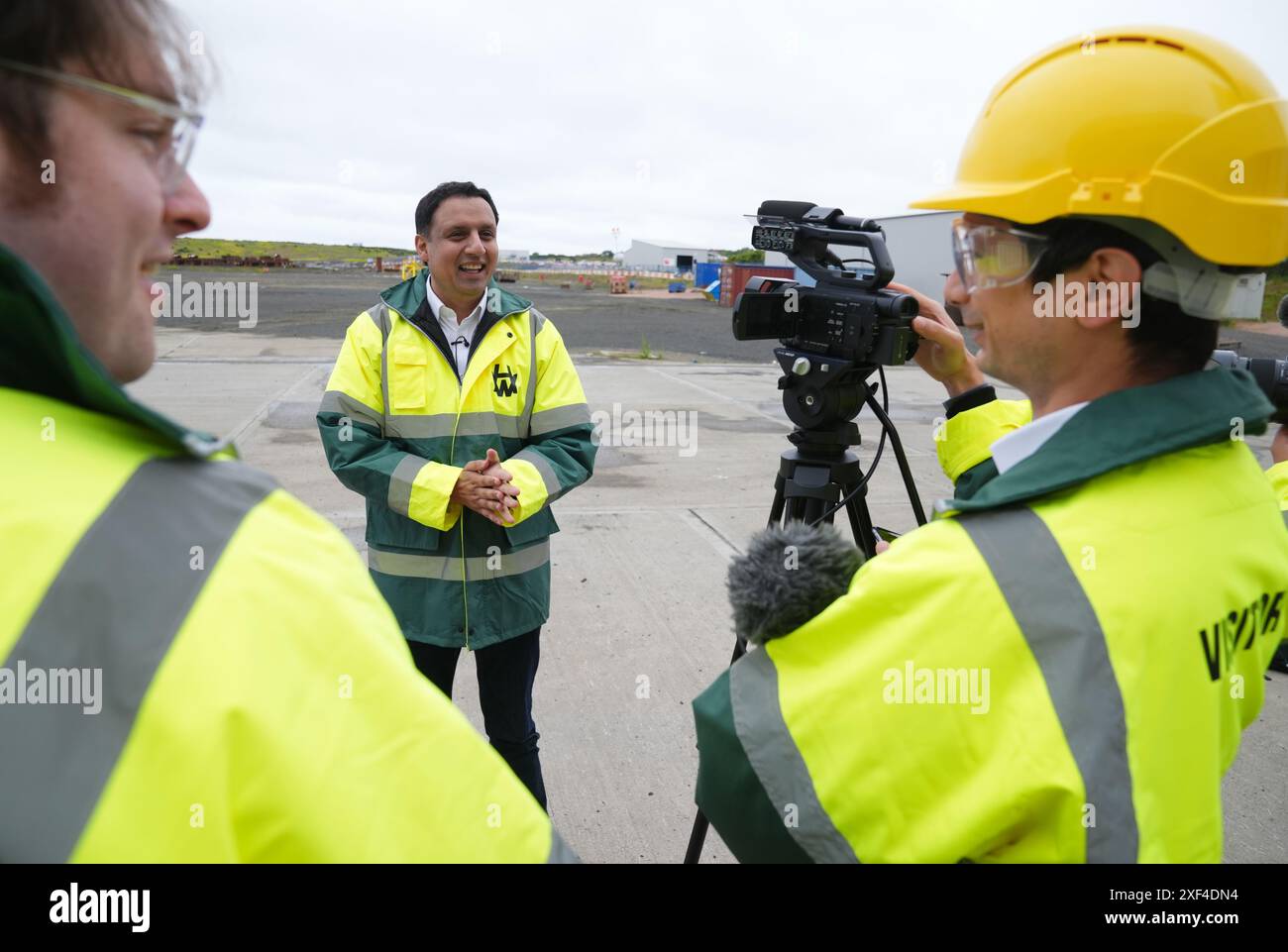 Scottish Labour leader Anas Sarwar speaks to the media during a visit ...